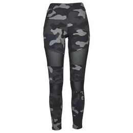 Leggings Urban Classics "Urban Classics Damen Ladies Camo Tech Mesh Leggings", Damen, Gr. XS, US-Gr&ouml;&szlig;en, schwarzcamouflage, schwarz, 77% Polyester, 23% Elasthan, skinny fit, Hosen Leggings