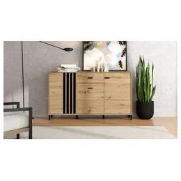 Sideboard Home Affaire "LAVAL, Kommode, Kombikommode, Anrichte, Schrank", artisan eiche, B:157cm H:90cm T:40cm, Holzwerkstoff, MDF, Metall, Sideboards, Sideboard, Modernes Sideboard in Artisan, 3 T&uuml;ren & 1 Schublade, Lamellen-Optik