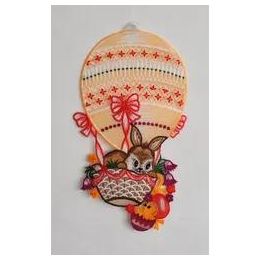 Fensterdekoration Stickereien Plauen "Fensterbild 2 Osterhasen", bunt, B:18cm H:34cm T:0,5cm, Polyester, Fensterbilder, Fensterdekoration, Plauener Spitze