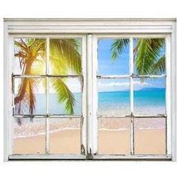 Wandsticker queence "Strand", beige (natur), B:40cm H:60cm T:0,1cm, Wandtattoos, Wandsticker, Wandbild, selbstklebend, 3D, Fenster