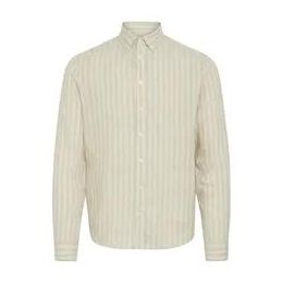 Leinenhemd Casual Friday "Leinenhemd CFDALLAS striped", Herren, Gr. L, N-Gr, grau (plaza taupe), Obermaterial: 80% Leinen LI. 20% Baumwolle CO., Hemden