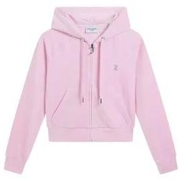 Kapuzennickijacke Juicy Couture "MADISON COL OUT HOODIE. Damen", Damen, Gr. M, cherry blossom, Samt, 95% Polyester, 5% Elasthan, slim fit taillenlang, Jacken, Trainingsjacke Damen, Sweatjacke mit Kapuze, Velour, mit Glitzer, Sale