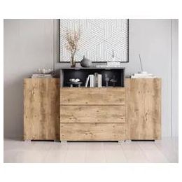 Sideboard Home Affaire "URBAN III", matera anthrazit, kastatnien breslau, B:150cm H:80,7cm T:39cm, Sideboards, Sideboard, Moderne Kommode mit 3 Schubladen und 4 F&auml;chern, Breite 150 cm