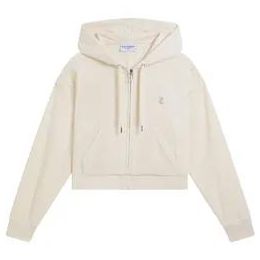 Kapuzennickijacke Juicy Couture "ICCLE OUTLINE CROPPED HOODIE. Damen", Damen, Gr. L, sugar swizzle, Samt, 95% Polyester, 5% Elasthan, bequem taillenlang, Jacken, Trainingsjacke Damen, Sweatjacke mit Kapuze, Velour, mit Glitzer, Sale
