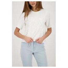 T-Shirt monari "Sweatshirt Paillettenschmuck", Damen, Gr. 42, off, wei&szlig;, Web, Obermaterial: 52% Modal, 42% Polyester, 6% Elasthan, unifarben, regular fit taillenbedeckt, Rundhals, eingesetzt abgesteppte Kante, Shirts T-Shirt, Regular fit mit Pailletten
