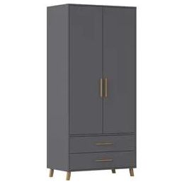 Dreht&uuml;renschrank Rauch "Kleiderschrank Schrank Garderobe SHINJO Breiten 93/140/187 cm", graumetallic, B:93cm H:203cm T:53cm, Holzwerkstoff, Schr&auml;nke, Dreht&uuml;renschrank, Griffe und F&uuml;&szlig;e aus Massivholz mit 2 Schubladen MADE IN GERMANY