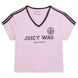 T-Shirt Juicy Couture "JUICY WAG V NECK TSHIRT. Damen", Damen, Gr. M, cherry blossom, Jersey, 66% Modal, 28% Viskose, 6% Elasthan, normal taillenlang, Rundhals, Shirts T-Shirt, T-Shirt Damen, Schriftzug, Sportshirt, Logoprint, Teamtrikot, Sale