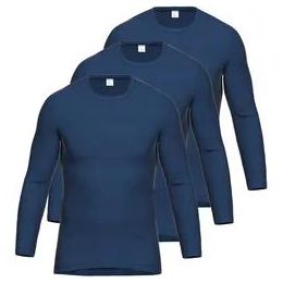Unterhemd Ammann "3er Pack Shirt 1/1 Arm Day Classic / Jeans Feinripp", Herren, Gr. 5, N-Gr, blau (dunkelblau), Obermaterial: 75% Baumwolle CO. 25% Polyester PES., Unterhemden Unterhemd