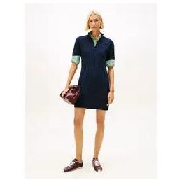 Minikleid Tommy Hilfiger "CO CABLE MID GG SHIFT MK DRESS", Damen, Gr. L (40), N-Gr, schwarz night navy, Strick, Obermaterial: 100% Baumwolle, unifarben, regular fit, Kleider Minikleid, mit Zopfmuster