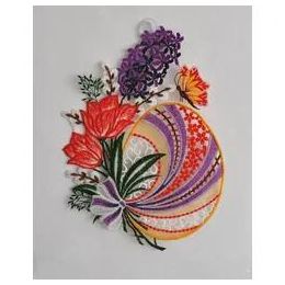 Fensterdekoration Stickereien Plauen "Fensterbild Osterei mit Tulpen", bunt, B:21cm H:30cm T:0,5cm, Polyester, Fensterbilder, Fensterdekoration, Plauener Spitze