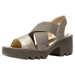 High-Heel-Sandalette Fly London "Fly London Sandalen Leder/Textil", Damen, Gr. 40, silber, beige, Leder, Textil, Schuhe