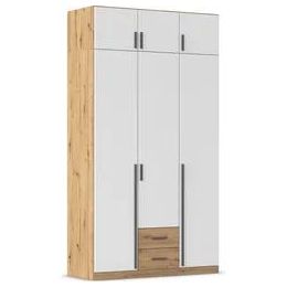 Kleiderschrank Rauch "Schrank Garderobe W&auml;scheschrank GAMMA in 4 Breiten 91-226 cm", eiche artisan, alpinwei&szlig;, griffstangen graumetallic, B:136cm H:248cm T:54cm, Holzwerkstoff, Schr&auml;nke, Kleiderschrank, mit Schubladen und Schrankaufsatz, schlichtes Design MADE IN GERMANY