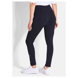 2-in-1-Hose GOLDNER "Kurzgr&ouml;&szlig;e Bequeme Baumwoll-Leggings, 2-St&uuml;ck", Damen, Gr. 25, K-Gr, blau (marine), Obermaterial: 95% Baumwolle CO. 5% Elasthan EL., Hosen, Glitzermotiv