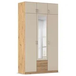 Kleiderschrank Rauch "Schrank Garderobe W&auml;scheschrank GAMMA in 4 Breiten 91-226 cm", eiche artisan, champagner, griffe alu, B:136cm H:248cm T:54cm, Holzwerkstoff, Schr&auml;nke, Kleiderschrank, mit Schubladen und Schrankaufsatz sowie Spiegel MADE IN GERMANY