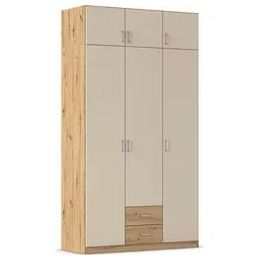 Kleiderschrank Rauch "Schrank Garderobe W&auml;scheschrank GAMMA in 4 Breiten 91-226 cm", eiche artisan, champagner, griffe alu, B:136cm H:248cm T:54cm, Holzwerkstoff, Schr&auml;nke, Kleiderschrank, mit Schubladen und Schrankaufsatz, schlichtes Design MADE IN GERMANY