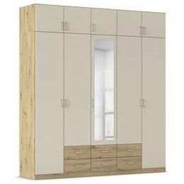 Kleiderschrank Rauch "Schrank Garderobe W&auml;scheschrank GAMMA in 4 Breiten 91-226 cm", eiche artisan, champagner, griffe alu, B:226cm H:248cm T:54cm, Holzwerkstoff, Schr&auml;nke, Kleiderschrank, mit Schubladen und Schrankaufsatz sowie Spiegel MADE IN GERMANY