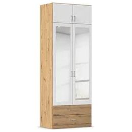 Kleiderschrank Rauch "Schrank Garderobe W&auml;scheschrank GAMMA in 4 Breiten 91-226 cm", eiche artisan, alpinwei&szlig;, griffe alu, B:91cm H:248cm T:54cm, Holzwerkstoff, Schr&auml;nke, Kleiderschrank, mit Schubladen und Schrankaufsatz sowie Spiegel MADE IN GERMANY