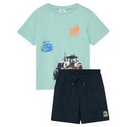 Shirt & Shorts s.Oliver JUNIOR, Jungen, Gr. 140, blau gr&uuml;n, Jersey, Obermaterial: 100% Baumwolle, bedruckt, unifarben, KOB Set-Artikel