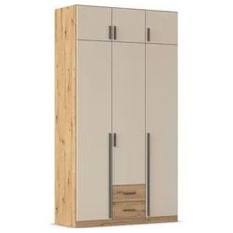 Kleiderschrank Rauch "Schrank Garderobe W&auml;scheschrank GAMMA in 4 Breiten 91-226 cm", eiche artisan, champagner, griffstangen graumetallic, B:136cm H:248cm T:54cm, Holzwerkstoff, Schr&auml;nke, Kleiderschrank, mit Schubladen und Schrankaufsatz, schlichtes Design MADE IN GERMANY