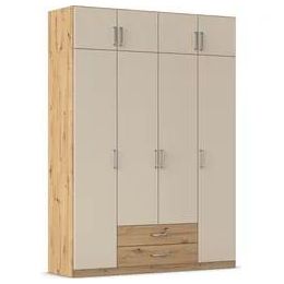 Kleiderschrank Rauch "Schrank Garderobe W&auml;scheschrank GAMMA in 4 Breiten 91-226 cm", eiche artisan, champagner, griffe chrom, B:181cm H:248cm T:54cm, Holzwerkstoff, Schr&auml;nke, Kleiderschrank, mit Schubladen und Schrankaufsatz, schlichtes Design MADE IN GERMANY