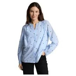 Klassische Bluse Tom Tailor, Damen, Gr. 44, blau heart design, Web, Obermaterial: 100% Baumwolle, bedruckt, regular fit normal, Manschette, Blusen Bluse, mit All-Over Print