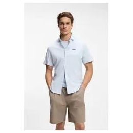 Kurzarmhemd BOSS Green "Motion S", Herren, Gr. 3XL, N-Gr, open blau460, Jersey, Obermaterial: 100% Baumwolle, unifarben, regular fit normal, Rundhals, abgesteppte Kante, Hemden, Regular Fit, Button-down-Kragen, Kurzarm, Logo-Stickerei