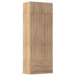 Kleiderschrank Rauch "Schrank Garderobe W&auml;scheschrank GAMMA in 4 Breiten 91-226 cm", eiche sonoma, griffe alu, B:91cm H:248cm T:54cm, Holzwerkstoff, Schr&auml;nke, Kleiderschrank, mit Schubladen und Schrankaufsatz, schlichtes Design MADE IN GERMANY