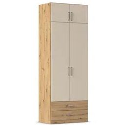 Kleiderschrank Rauch "Schrank Garderobe W&auml;scheschrank GAMMA in 4 Breiten 91-226 cm", eiche artisan, champagner, griffe chrom, B:91cm H:248cm T:54cm, Holzwerkstoff, Schr&auml;nke, Kleiderschrank, mit Schubladen und Schrankaufsatz, schlichtes Design MADE IN GERMANY