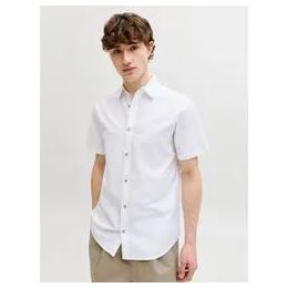 Jack & Jones Kurzarmhemd JACK & JONES "JJCHAD OXFORD STRIPE SHIRT SS", Herren, Gr. S, N-Gr, wei&szlig;, Web, Obermaterial: 100% Baumwolle, gestreift, regular fit, Hemden