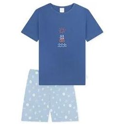 Schlafanzug Schiesser "Pyjama", M&auml;dchen, Gr. 116, bunt (blau), Obermaterial: 100% Baumwolle CO., Homewear-Sets Schlafanzug
