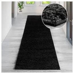 Hochflor-Teppich OTTO HOME "Viva Shaggy, in Standard- und Premium-Qualit&auml;t, 30 mm oder 45 mm H&ouml;he" Gr. 18, grau (schwarz), B:80cm H:30mm L:300cm, Kunstfaser, Teppiche, Uni Farben, einfarbig, besonders weich und kuschelig, Kundenliebling
