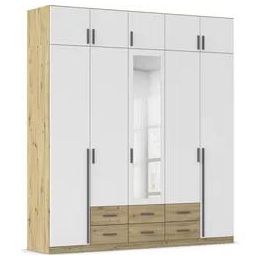Kleiderschrank Rauch "Schrank Garderobe W&auml;scheschrank GAMMA in 4 Breiten 91-226 cm", eiche artisan, alpinwei&szlig;, griffstangen graumetallic, B:226cm H:248cm T:54cm, Holzwerkstoff, Schr&auml;nke, Kleiderschrank, mit Schubladen und Schrankaufsatz sowie Spiegel MADE IN GERMANY