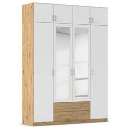 Kleiderschrank Rauch "Schrank Garderobe W&auml;scheschrank GAMMA in 4 Breiten 91-226 cm", eiche artisan, alpinwei&szlig;, griffe alu, B:181cm H:248cm T:54cm, Holzwerkstoff, Schr&auml;nke, Kleiderschrank, mit Schubladen und Schrankaufsatz sowie Spiegel MADE IN GERMANY