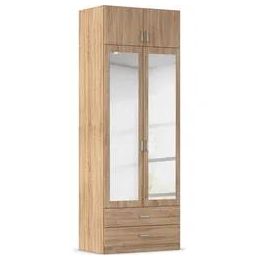 Kleiderschrank Rauch "Schrank Garderobe W&auml;scheschrank GAMMA in 4 Breiten 91-226 cm", eiche sonoma, griffe alu, B:91cm H:248cm T:54cm, Holzwerkstoff, Schr&auml;nke, Kleiderschrank, mit Schubladen und Schrankaufsatz sowie Spiegel MADE IN GERMANY