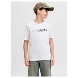 Jack & Jones T-Shirt JACK & JONES JUNIOR "JPRBLANEO SS TEE FST JNR", Jungen, Gr. 164, wei&szlig;, Single Jersey, Obermaterial: 100% Baumwolle, bedruckt, regular fit normal, Rundhals, Shirts T-Shirt
