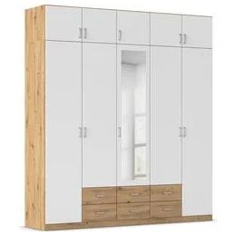 Kleiderschrank Rauch "Schrank Garderobe W&auml;scheschrank GAMMA in 4 Breiten 91-226 cm", eiche artisan, alpinwei&szlig;, griffe alu, B:226cm H:248cm T:54cm, Holzwerkstoff, Schr&auml;nke, Kleiderschrank, mit Schubladen und Schrankaufsatz sowie Spiegel MADE IN GERMANY