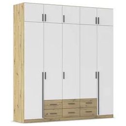 Kleiderschrank Rauch "Schrank Garderobe W&auml;scheschrank GAMMA in 4 Breiten 91-226 cm", eiche artisan, alpinwei&szlig;, griffstangen graumetallic, B:226cm H:248cm T:54cm, Holzwerkstoff, Schr&auml;nke, Kleiderschrank, mit Schubladen und Schrankaufsatz, schlichtes Design MADE IN GERMANY