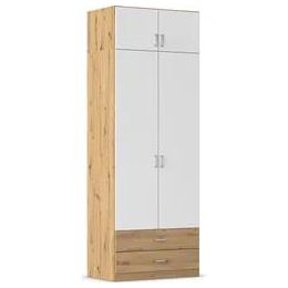Kleiderschrank Rauch "Schrank Garderobe W&auml;scheschrank GAMMA in 4 Breiten 91-226 cm", eiche artisan, alpinwei&szlig;, griffe alu, B:91cm H:248cm T:54cm, Holzwerkstoff, Schr&auml;nke, Kleiderschrank, mit Schubladen und Schrankaufsatz, schlichtes Design MADE IN GERMANY