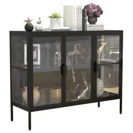 Standvitrine Vcm "Stahl Glas Vitrine Sideboard Kommode Floka L", schwarz, B:100cm H:80cm T:35cm, Obermaterial: 100% Metall MT., Schr&auml;nke, Standvitrine