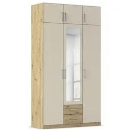 Kleiderschrank Rauch "Schrank Garderobe W&auml;scheschrank GAMMA in 4 Breiten 91-226 cm", eiche artisan, champagner, griffe chrom, B:136cm H:248cm T:54cm, Holzwerkstoff, Schr&auml;nke, Kleiderschrank, mit Schubladen und Schrankaufsatz sowie Spiegel MADE IN GERMANY