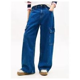 Tommy Hilfiger Loose-fit-Jeans TOMMY JEANS "CHARLIE MR LOOSE WD CARGO BJ4133", Damen, Gr. 30, L&auml;nge 32, denim medium, Denim/Jeans, Obermaterial: 99% Baumwolle, 1% Elasthan, weit lang, Jeans, mit Cargotaschen, Mid Waist