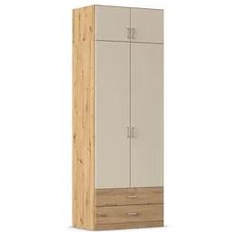Kleiderschrank Rauch "Schrank Garderobe W&auml;scheschrank GAMMA in 4 Breiten 91-226 cm", eiche artisan, champagner, griffe alu, B:91cm H:248cm T:54cm, Holzwerkstoff, Schr&auml;nke, Kleiderschrank, mit Schubladen und Schrankaufsatz, schlichtes Design MADE IN GERMANY