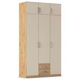 Kleiderschrank Rauch "Schrank Garderobe W&auml;scheschrank GAMMA in 4 Breiten 91-226 cm", eiche artisan, champagner, griffe chrom, B:136cm H:248cm T:54cm, Holzwerkstoff, Schr&auml;nke, Kleiderschrank, mit Schubladen und Schrankaufsatz, schlichtes Design MADE IN GERMANY