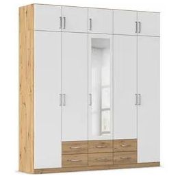 Kleiderschrank Rauch "Schrank Garderobe W&auml;scheschrank GAMMA in 4 Breiten 91-226 cm", eiche artisan, alpinwei&szlig;, griffe chrom, B:226cm H:248cm T:54cm, Holzwerkstoff, Schr&auml;nke, Kleiderschrank, mit Schubladen und Schrankaufsatz sowie Spiegel MADE IN GERMANY