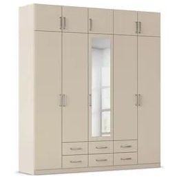 Kleiderschrank Rauch "Schrank Garderobe W&auml;scheschrank GAMMA in 4 Breiten 91-226 cm", beige (champagner), griffe chrom, B:226cm H:248cm T:54cm, Holzwerkstoff, Schr&auml;nke, Kleiderschrank, mit Schubladen und Schrankaufsatz sowie Spiegel MADE IN GERMANY