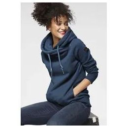 Kapuzensweatshirt Ragwear "GRIPYBUTTON", Damen, Gr. XS, blau (blau 2010), Sweatware, Obermaterial: 70% Baumwolle, 30% Polyester, kontrastfarbene Details, meliert, figurbetont h&uuml;ftbedeckend, Rundhals, Rippb&uuml;ndchen, Sweatshirts, Sweater mit rustikalen Kordel-Akzenten