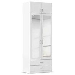 Kleiderschrank Rauch "Schrank Garderobe W&auml;scheschrank GAMMA in 4 Breiten 91-226 cm", alpinwei&szlig;, griffe alu, B:91cm H:248cm T:54cm, Holzwerkstoff, Schr&auml;nke, Kleiderschrank, mit Schubladen und Schrankaufsatz sowie Spiegel MADE IN GERMANY