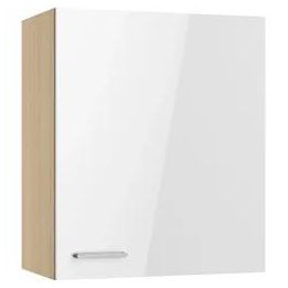 H&auml;ngeschrank KOCHSTATION "KS-Lucy", wei&szlig; glanz, eiche hell, B:60cm H:70,4cm T:34,6cm, Schr&auml;nke, H&auml;ngeschrank, Breite 60 cm, mit 1 T&uuml;r, 2 Einlegeb&ouml;den, Soft-Close