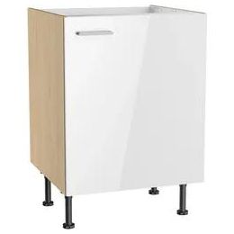 Sp&uuml;lenschrank KOCHSTATION "KS-Lucy", wei&szlig; glanz, eiche hell, B:60cm H:87cm T:58,1cm, Schr&auml;nke, Sp&uuml;lenschrank, Breite 60 cm, mit 1 T&uuml;r, h&ouml;henverstellbare F&uuml;&szlig;e, Soft-Close
