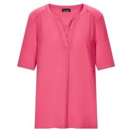 Kurzarmbluse GOLDNER "Kurzgr&ouml;&szlig;e Chiffonbluse mit Jersey-R&uuml;ckteil", Damen, Gr. 20, pink, Obermaterial: 95% Viskose CV. 5% Elasthan EL., figurumspielend, Blusen, Gekr&auml;uselte Schulterpartie